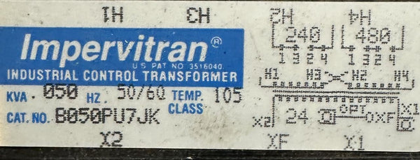 Impervitran B050PU7JK Industrial Control Transformer 50VA 240/480V to