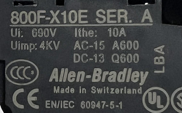 Allen-Bradley 800F-X10E Green Push Button Switch Series A w/ Contact B