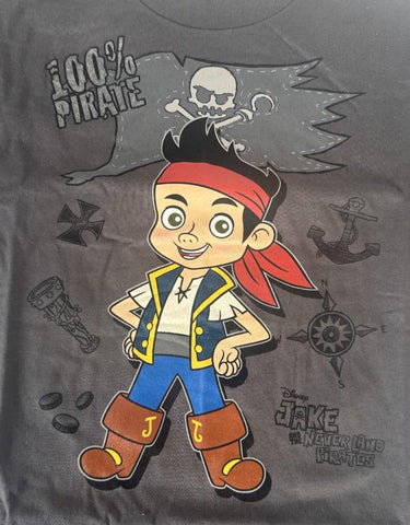 Disney Boys Jake And The Never Land Pirates 100% Pirate Gray Shirt Siz