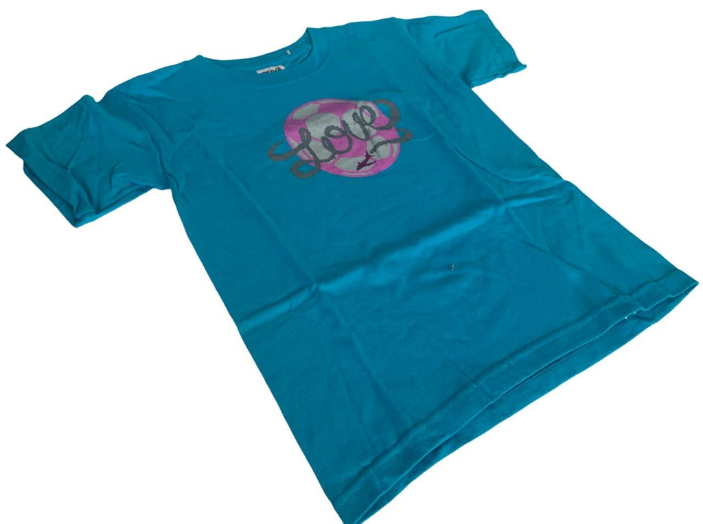 Anvil Youth Love Soccer Graphic Teal Short Sleeve Shirt Size Small