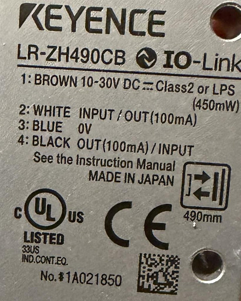 Keyence LR-ZH490CB IO-Link CMOS Laser Sensor M18 Threaded 25-490 mm PN