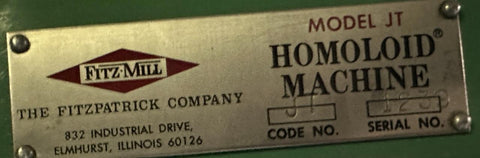 Fitzpatrick Fitz-Mill Model JT Homoloid Machine 5 HP 200V 3 Phase