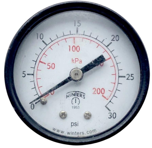 Winters 0-30PSI Pressure Gauge (0-200kPa) 1/4" NPT Bronze Tube Brass S