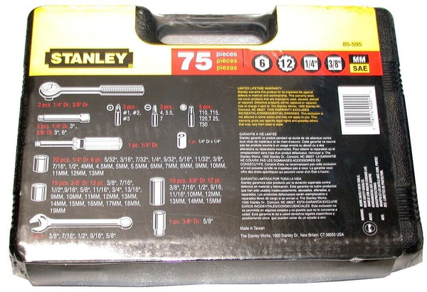 Stanley 85-595 75 Pc Master Mechanics 1/4" & 3/8" Drives Metric and SA