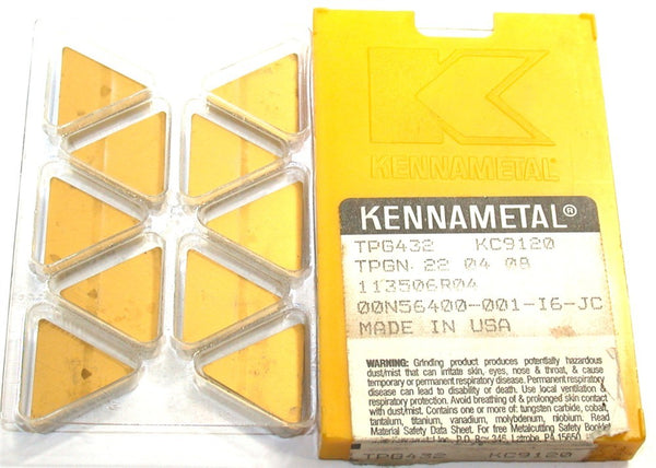 Lot of 10 Kennametal TPG432 KC9120 KENDEX TiN Finish Indexable Turning