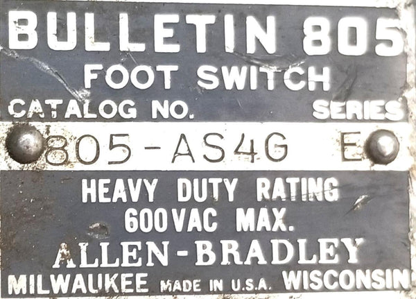 Allen-Bradley 805-AS4G Foot Switch Ser E Heavy Duty 600VAC Max