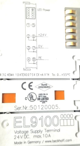Beckhoff EL9100 Voltage Supply Terminal 24VDC 10A Max