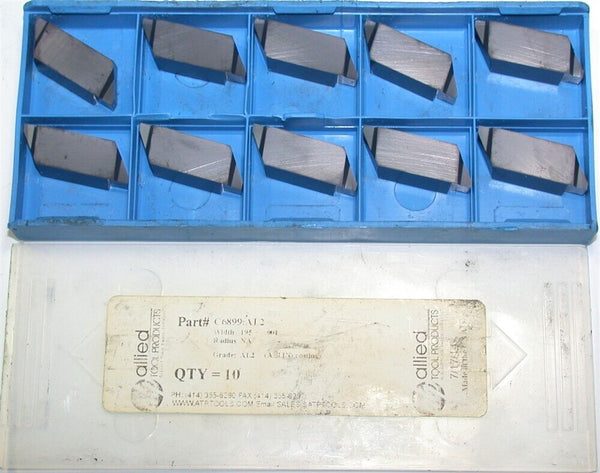 Lot of 10 New Allied C6899 A12 Carbide .195" Parting Inserts