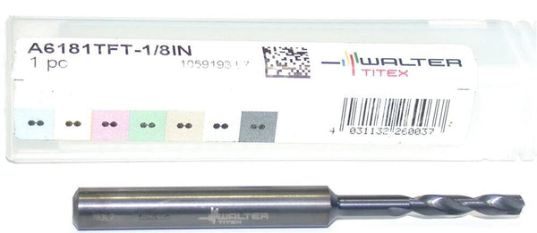 Walter Titex A6181TFT-1/8IN Solid carbide pilot drill with coolant-thr
