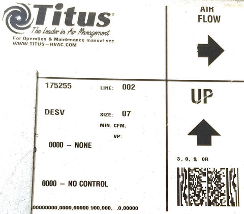 Titus 175255 Digital Single Duct Terminal VAV System Damper Size 07 T0