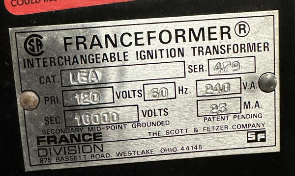 Franceformer LEA 10,000V Ignition Transformer for Dunham-Bush Burner 1