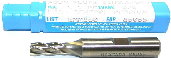 Niagara 5MM Diameter 3/8" Shank 2 Flute HSS Metric End Mill 85055