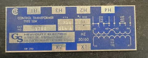 General Signal W750 Control Transformer 750 KVA 240/480 VAC