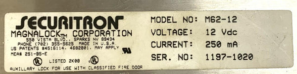 Securitron M62-12 Magnetic Lock Maglock 12 VDC 250 mA – Surplus Select