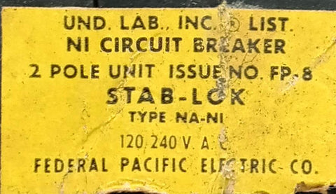 Federal Pacific Electric Stab-Lok NA250 2-Pole Circuit Breaker 50A 120