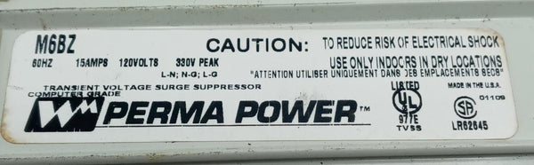 Wiremold Perma Power M6BZ 6 Outlet 15A Computer Grade Surge Suppressor