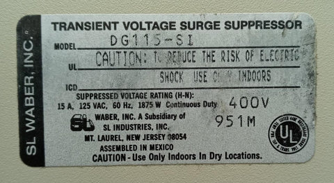 SL Waber DG115-SI 6 Outlet Surge Suppressor 15A 125VAC 60HZ 1875W Cont