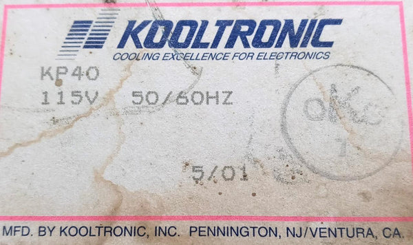 Kooltronic KP40 Thermal Mangement Fan Assembly 115V 50/60HZ
