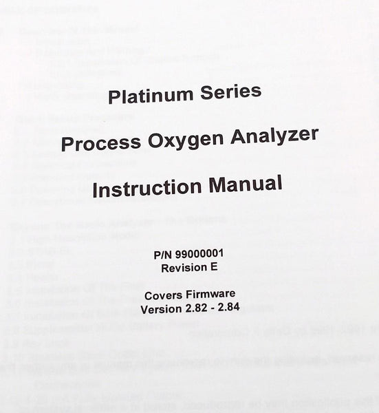 Delta F 99000001 Platinum Series Process Oxygen Analyzer Instruction M