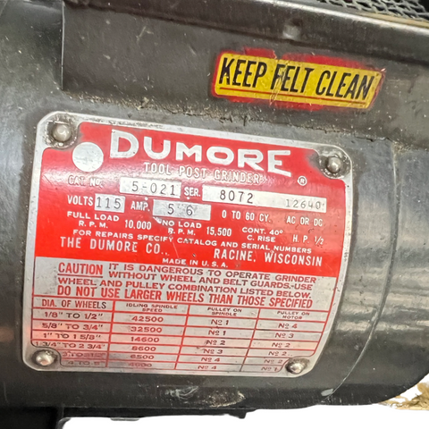 Dumore 5-021 Tool Post Lathe Grinder Set W/ Case