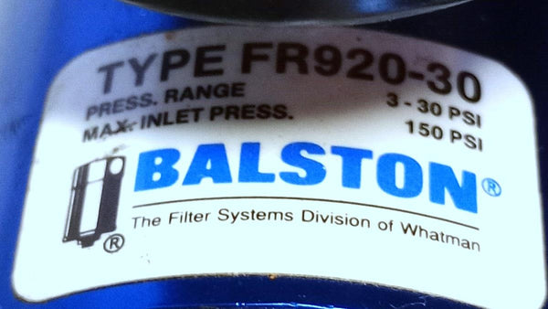 Balston FR920-30 Coalescing Air Filter Regulator 3-30PSI Range 150PSI
