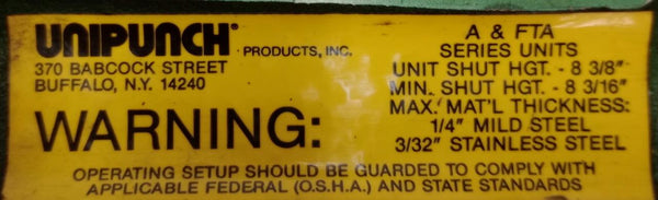 Unipunch 4A1-1/2 C-Frame Die Punch Tool 1-1/2" Width 8-3/8" Max Shut H