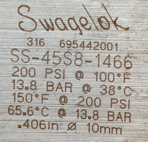 Swagelok SS-45S8-1466 1/2" Stainless Steel Ball Valve 200PSI @ 100°F