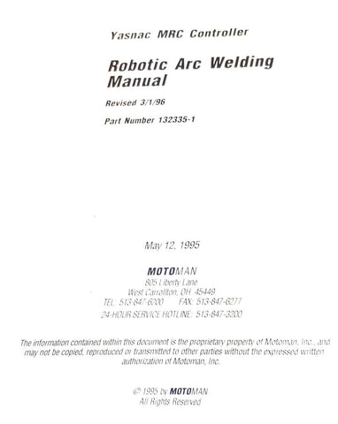 Motoman Yasnac MRC Controller Robotic Arc Welding Manual