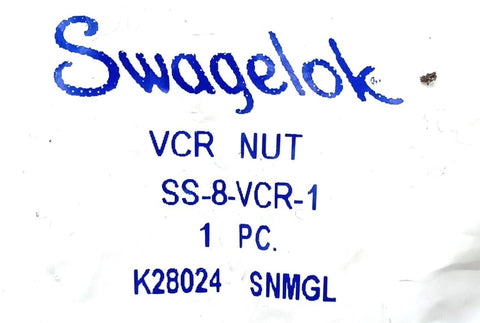 Lot of (2) Swagelok SS-8-VCR-1 Stainless Steel VCR Nut Face Seal Fitti