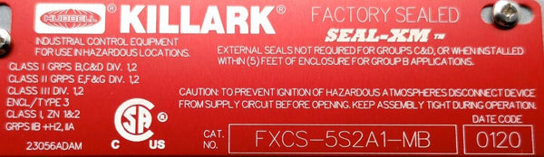Killark FXCS-5S2A1-MB 2-Position Selector Switch Box & Cover 3/4" Feed ...
