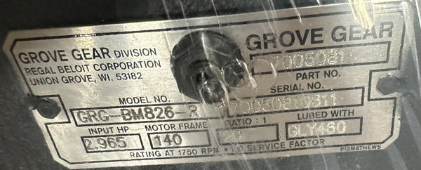 Grove Gear GRG-BM826-R Right Angle Gear Reducer 20:1 Ratio 2.965 HP 140 ...