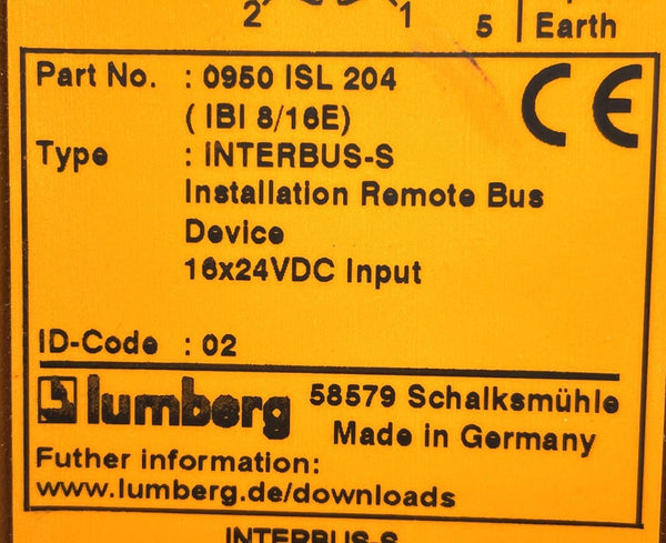 Lumberg 0950 ISL 204 INTERBUS-S 8-Port Installation Remote Bus Device