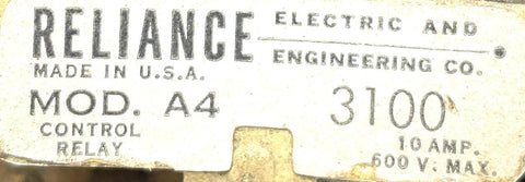 Reliance Electric Model A4-3100 Control Relay 4-Pole 10A 600V Max