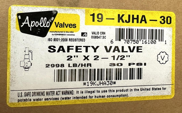 Apollo 19-KJHA-30 Safety Valve 2" x 2.5" 30 PSI 2998 LB/HR