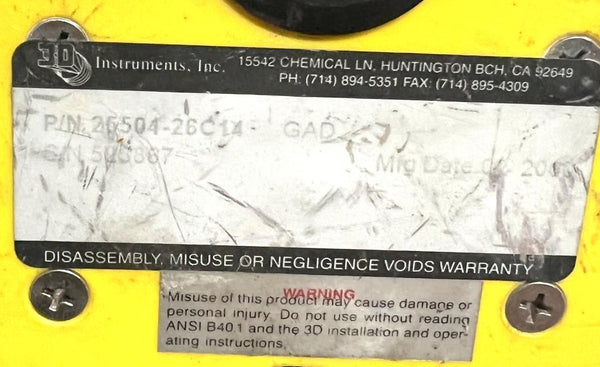 3D Instruments 26504-26C14 Air Gauge 0-60 PSI 1/4" NPT