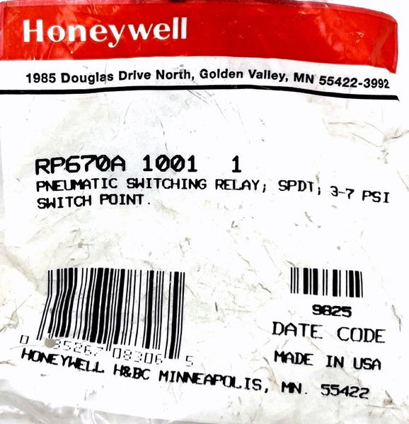 Honeywell RP670A 1001 1 Pneumatic Switching Relay SPDT 3-7 PSI Switch