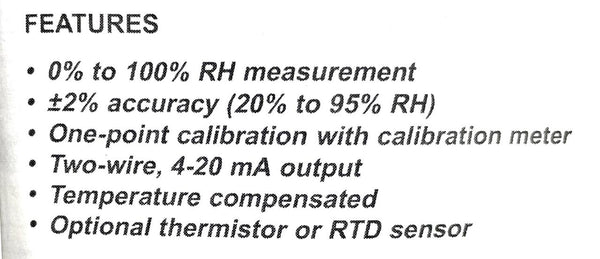 Kele HD20K Duct Mount 2-Wire Humidity Transmitter 2% 4-20mA
