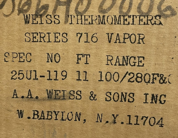 Weiss Thermometer Series 716 Vapor Thermometer 100-280°F 40-135°C