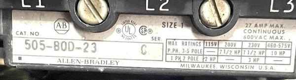 Allen-Bradley 505-B0D-23 Ser. C Full Voltage Reversing Starter 3-Pole