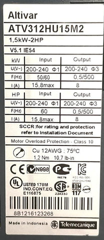 Schneider Electric ATV312HU15M2 Altivar Variable Speed Drive 1.5kW - 2