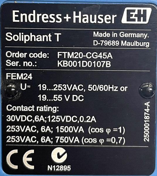 Endress & Hauser Soliphant T FTM20-CG45A Point Level Detection Switch
