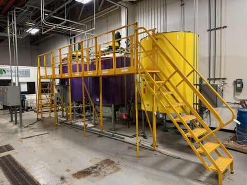 Tri Arc Cross Over Work Platform Mezzanine Stairs w/ Hand Rail 20' x 2