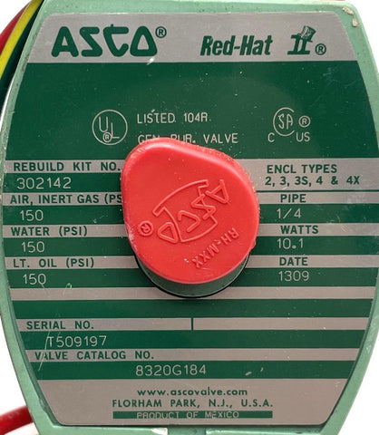 ASCO 8320G184 Red Hat Quick Exhaust 3-Way Solenoid Valve 1/4" NPT 120V