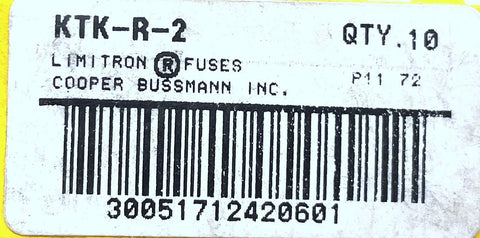 Bussmann Buss KTK-R-2 Limitron Fast-Acting Fuse 2A 600V Class CC - Box