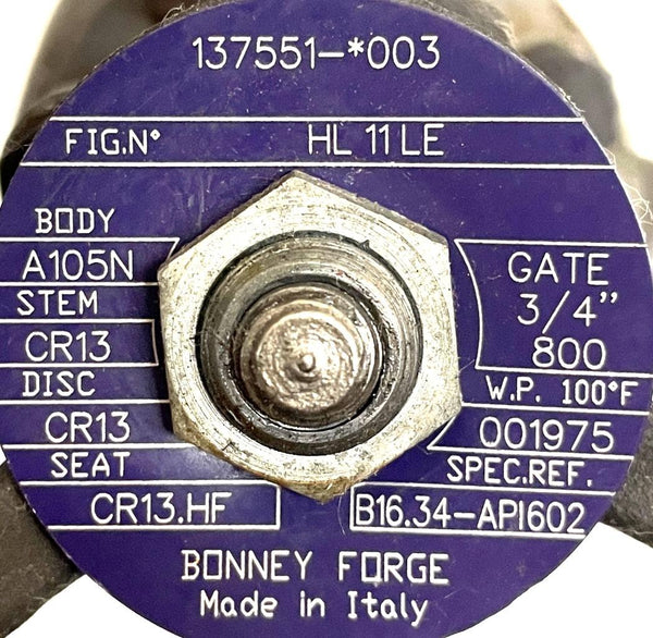 Bonney Forge HL 11-LE 3/4"- 800 Threaded Globe Valve A105N Body 100°F