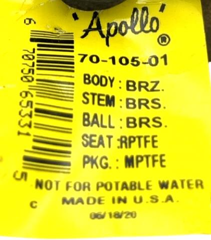 Apollo 70-105-01 Ball Valve 1IN 600CWP -20/450°F Female NPT Bronze/Bra