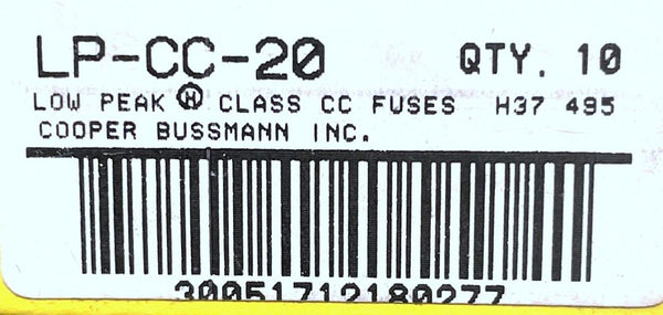 Lot of (6) Buss LP-CC-20 Low-Peak Time Delay Fuse 20A 600VAC Class CC