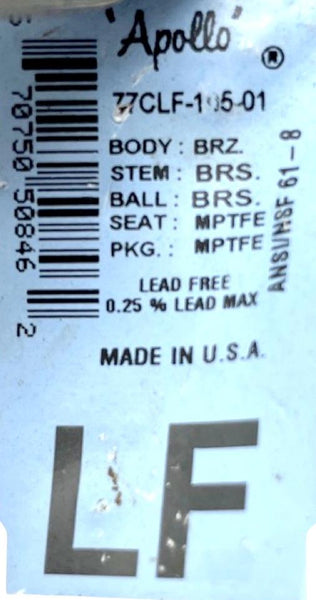 Apollo 77CLF-105-01 Ball Valve 1IN 600CWP -20/450°F Female NPT Bronze/