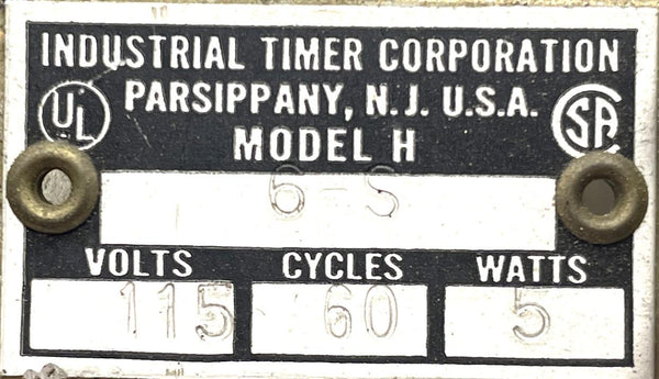 Industrial Timer Corp. Model H6-S Timer Module 0-6 Seconds 115V 60 Cyc