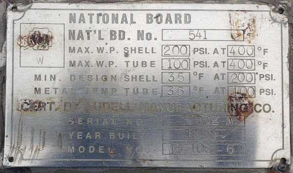Ludell 18-108-6 Shell & Tube Heat Exchanger 15" Dia x 129" L 200 PSI 4